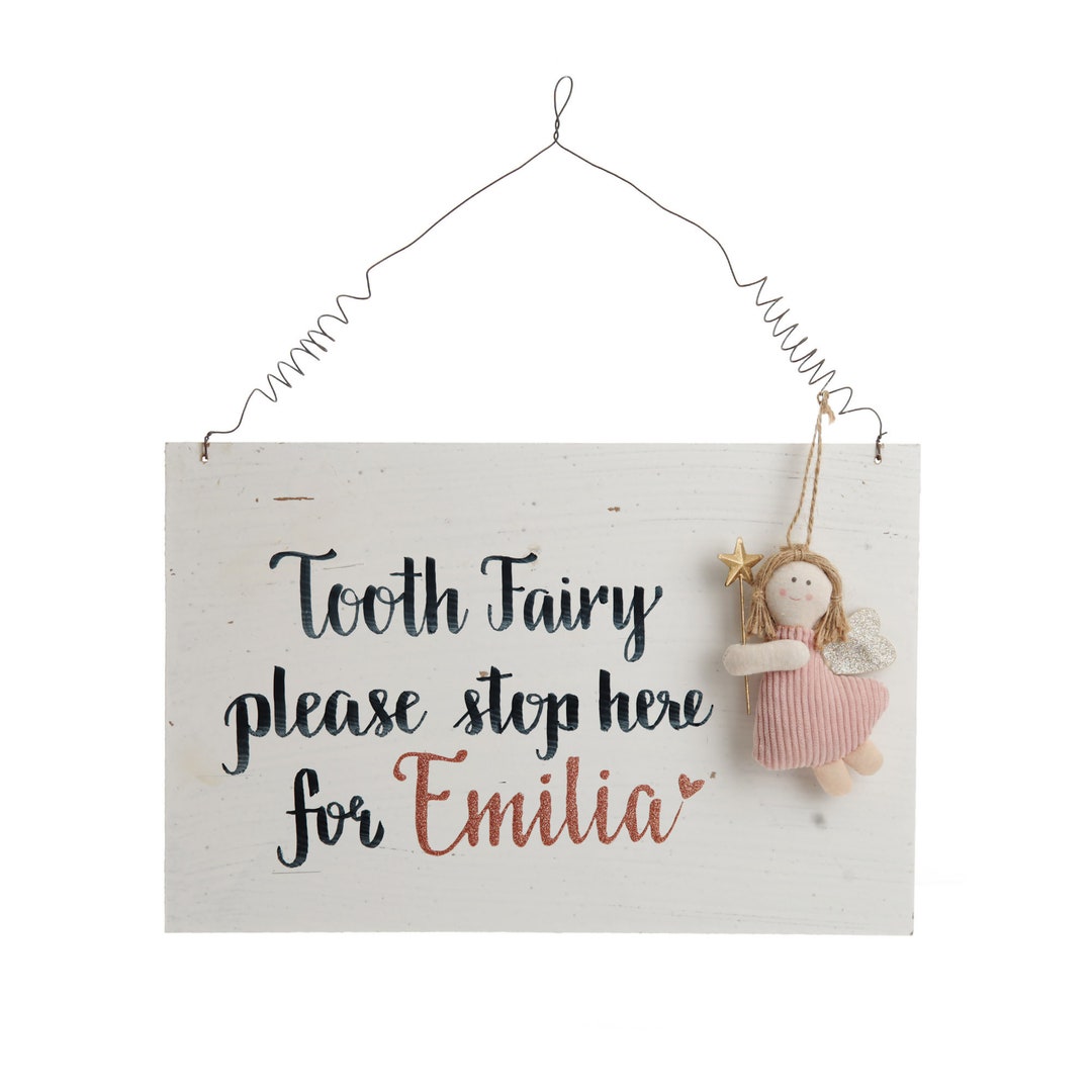 Personalised Large Tooth Fairy Stop Here Angel Room Plaque - Etsy