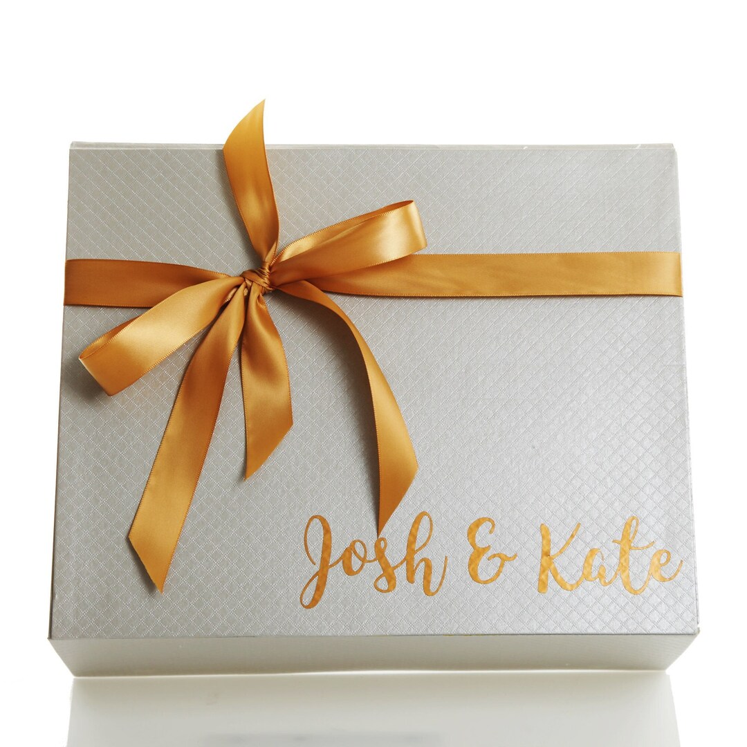 Personalised Silver Gift Box With Gold Ribbon Bow - Etsy