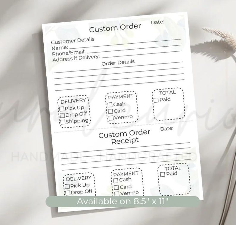 PRINTABLE Custom Order Form | Craft Show Preorder | Handmade Business | Receipt - Etsy