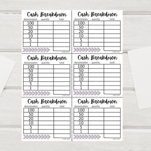 Cash Breakdown Teller Slip PDF - Etsy
