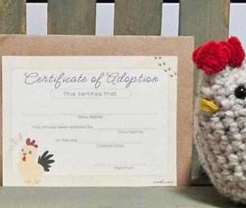 Printable Chicken Adoption Certificate Crochet Craft Show Print ...