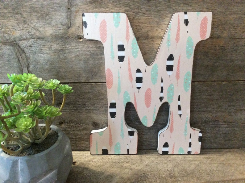 9 Inch Letter | Wooden Letter Wall Decor | Letter M Only | Pink & Mint ...