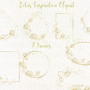 Gold Glitter Lotus Flowers Frames Clipart Set Gold Hand Drawn Lotus ...