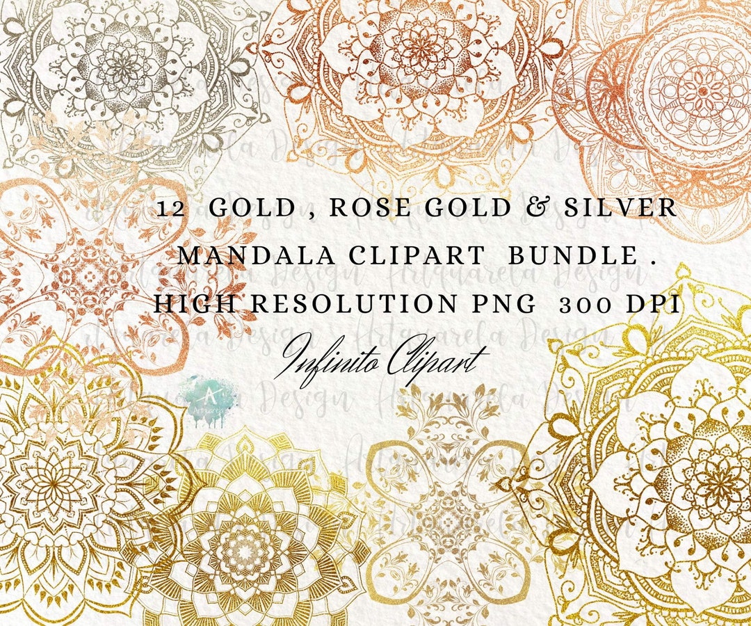 50% OFF SALE 12 Glitter Mandalas Clipart Set,gold Silver Zentangle ...