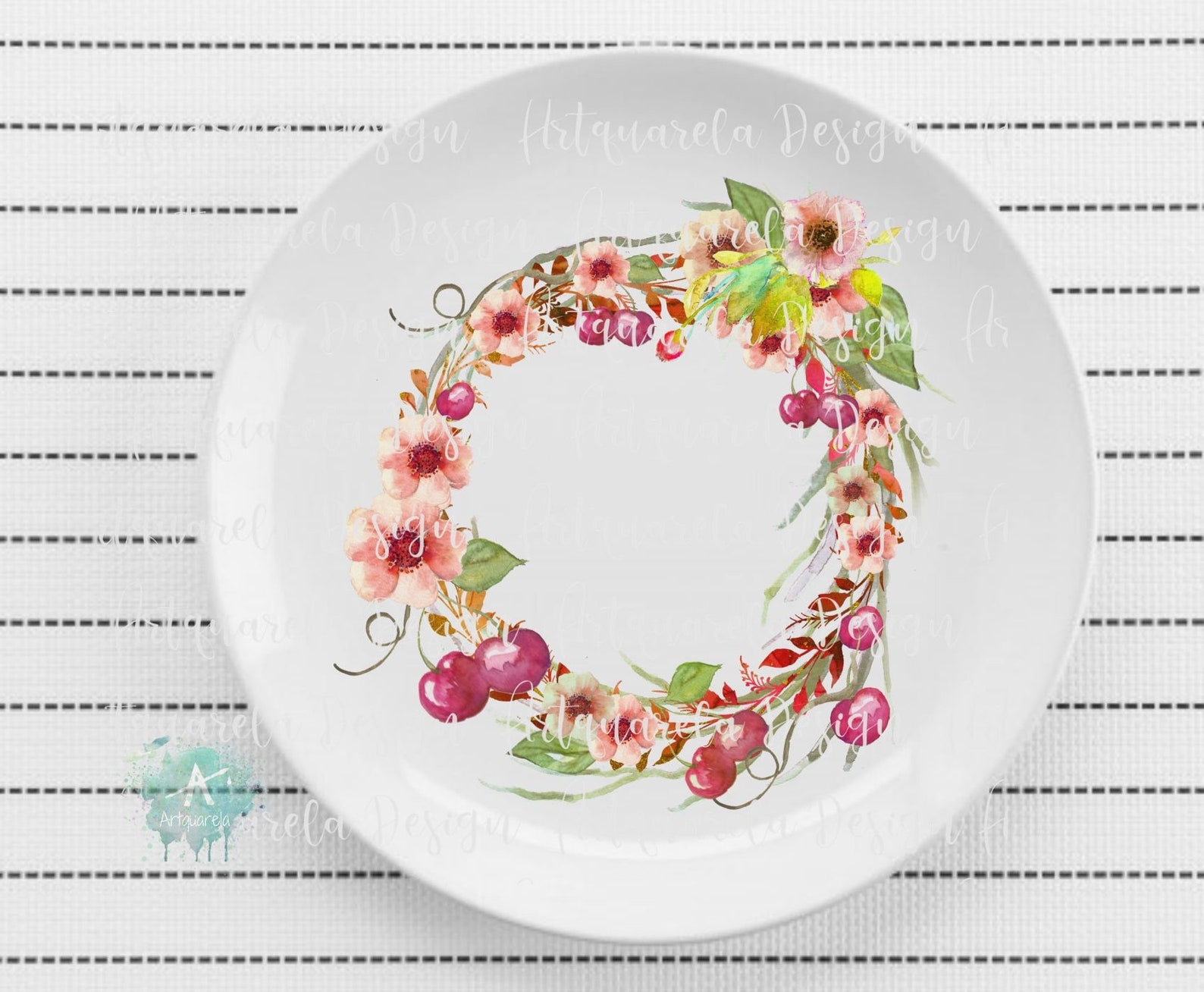 Cherries Clip Art Set Watercolor Cherry Blossom Floral Wreath - Etsy