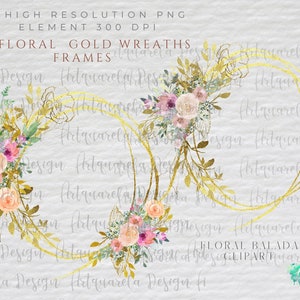 2 Gold Floral Wreaths Frames Clipart,hand Drawn Embellished Oval ...