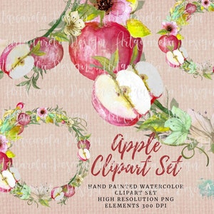 Apple Fruit Clip Art Set Clipart Watercolor Red Apple Wreath Frame ...