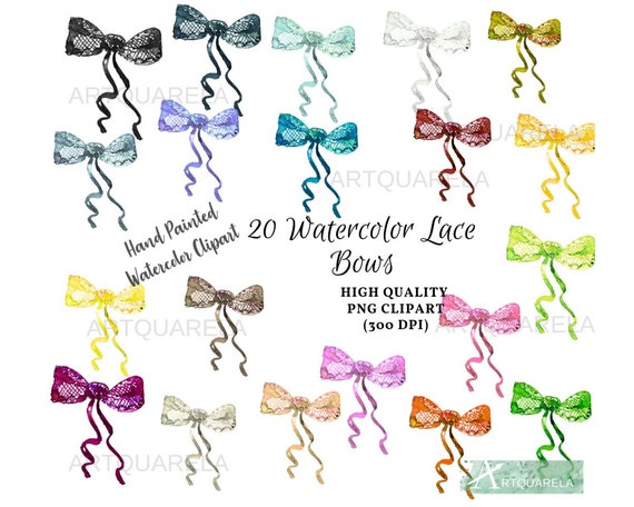 Watercolor Lace Bows Clipart Set Colorful Ribbon Clip | Etsy