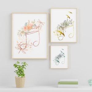 Music Notes Clipart Set Watercolor & Glitter Floral Music Notes PNG ...