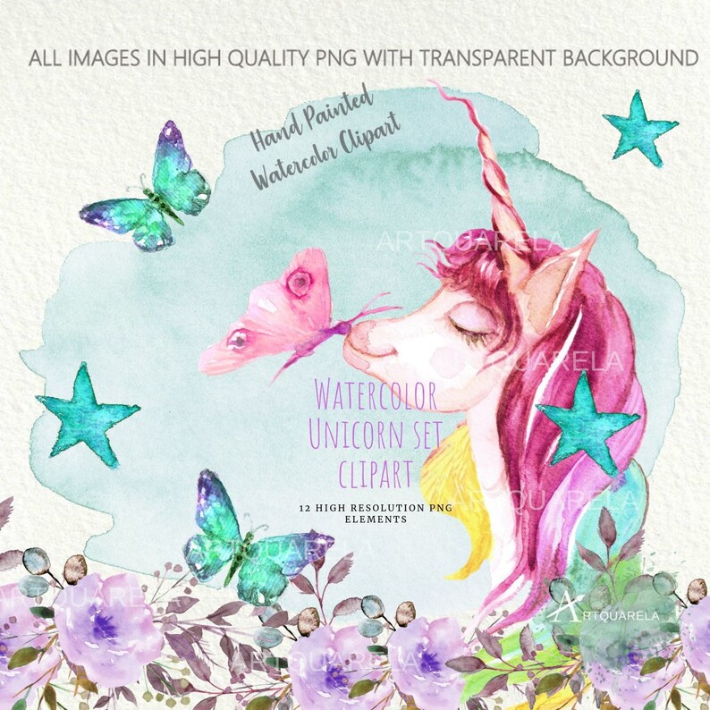 Unicorn Clipart Watercolor Rainbow Unicorn Clip Art Unicorn - Etsy