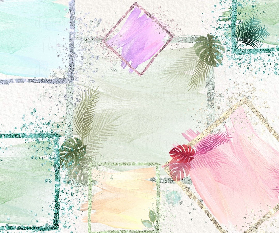 Glitter Iridiscent Frames Clip Art Watercolor Background Floral Frames ...