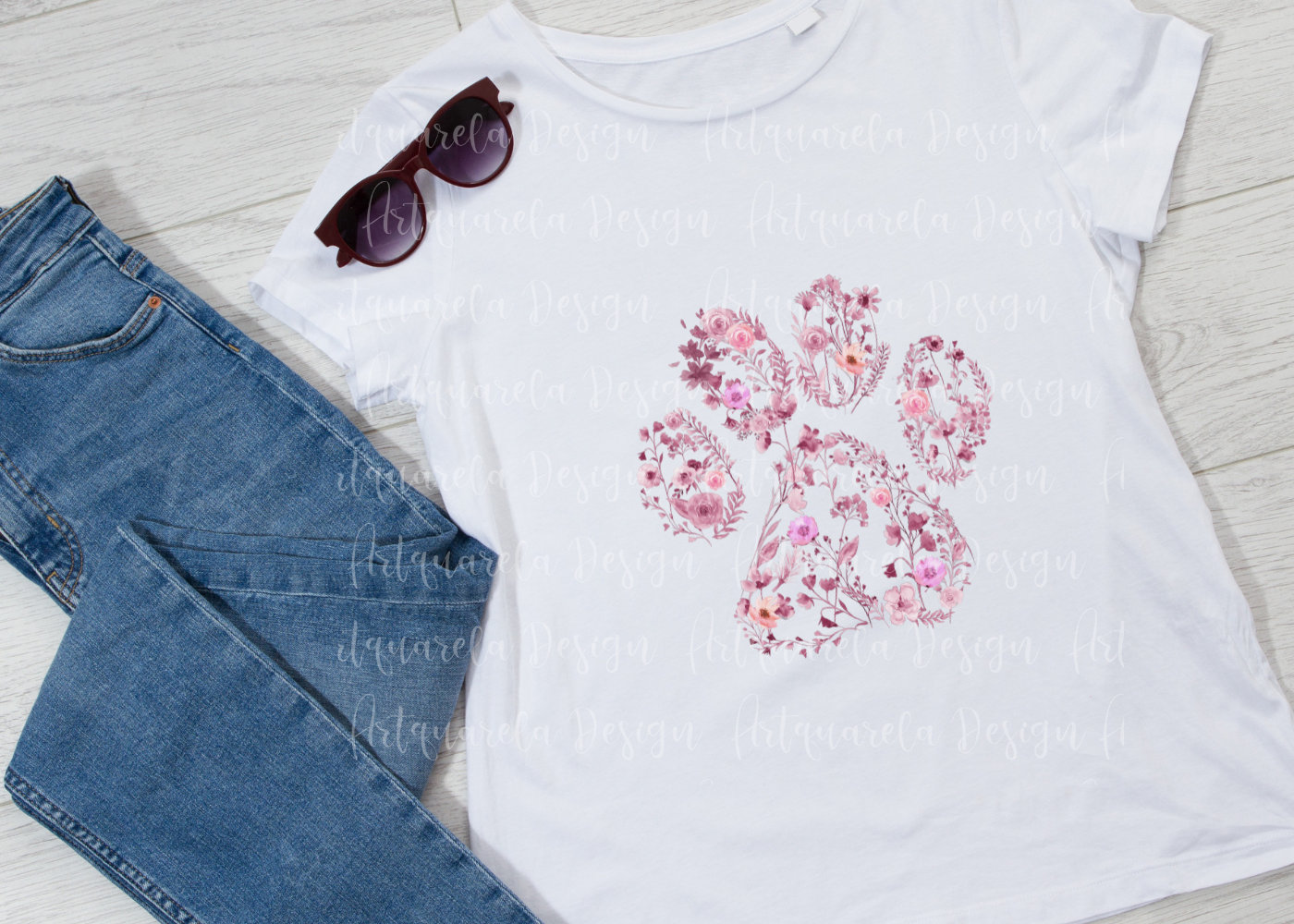 Paw Print Clipart-pink Floral Paw Print-vector PNG watercolor - Etsy UK