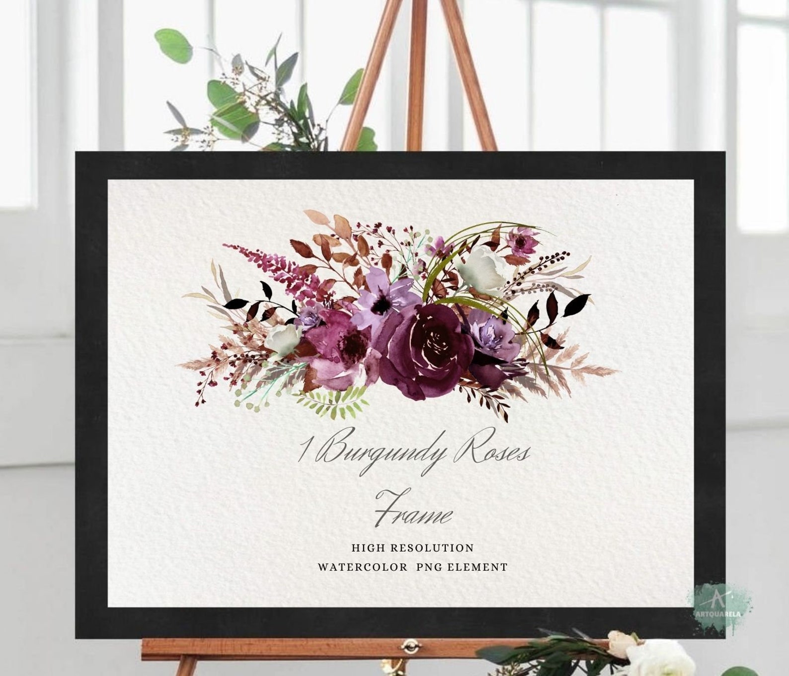 Burgundy Watercolor Floral Clipart Elegant Floral Frame - Etsy
