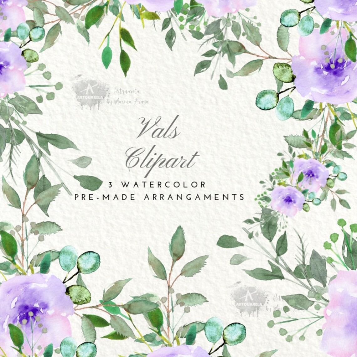 Watercolor Floral Clipart violet Flowers Finished | Etsy