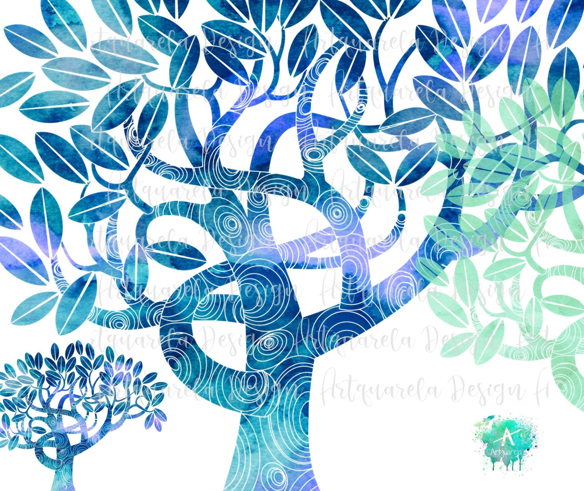 13 Tree of Life Clipart Watercolor Tree of Life Silhouette Colorful ...