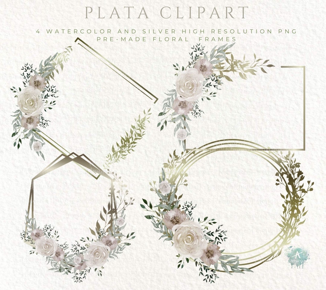 Silver Metallic Frames Clipart,floral Silver Frames Png,neutral Flowers ...