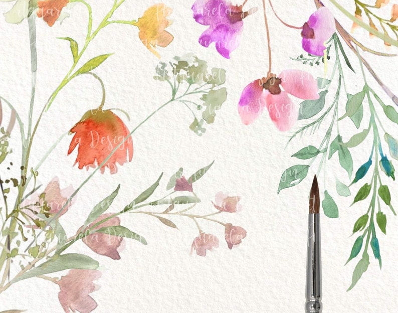 Wildflowers Watercolor Clipart Setcolorful - Etsy