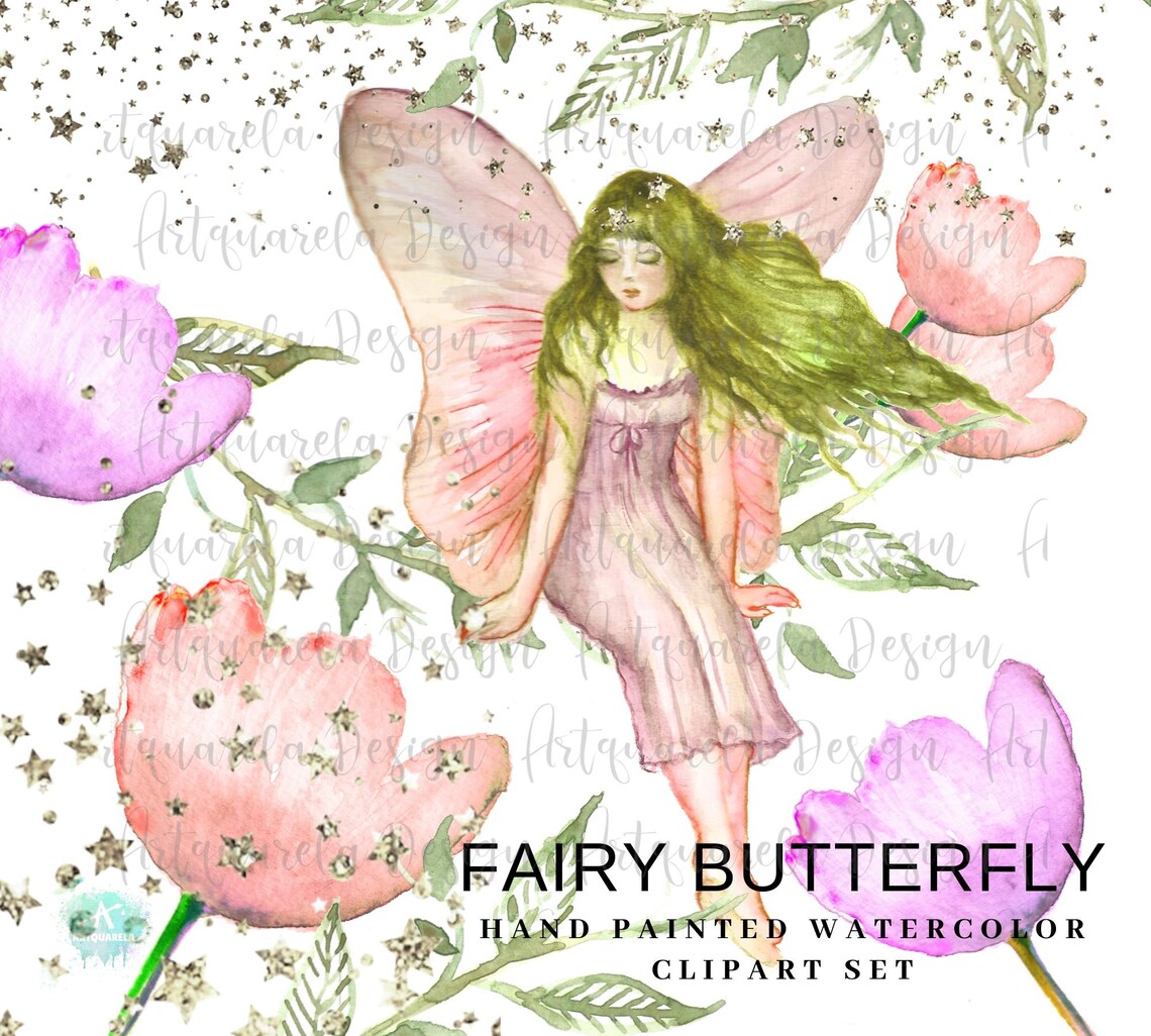 Cute Fairy With Flowers Clipartwatercolor Fairy Butterfly - Etsy