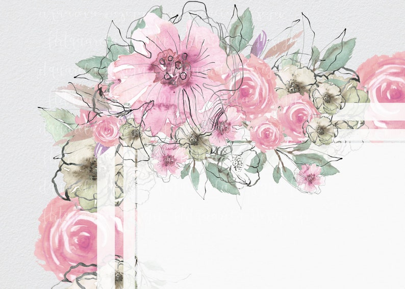 Watercolor Pink Roses Frame Clipart Hand Painted Watercolor - Etsy