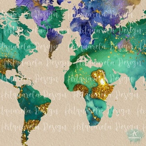 15 World Maps Clipart Watercolor and Glitter Maps Png Mapamundi Clipart ...