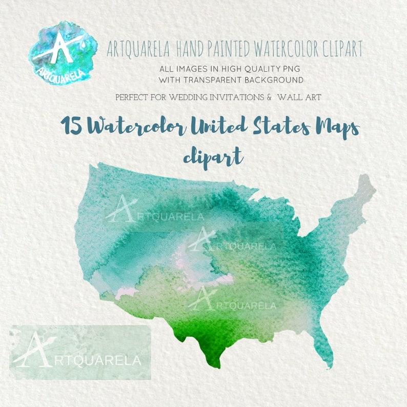 USA Map Watercolor Clipart United States Maps Png. Colorful | Etsy