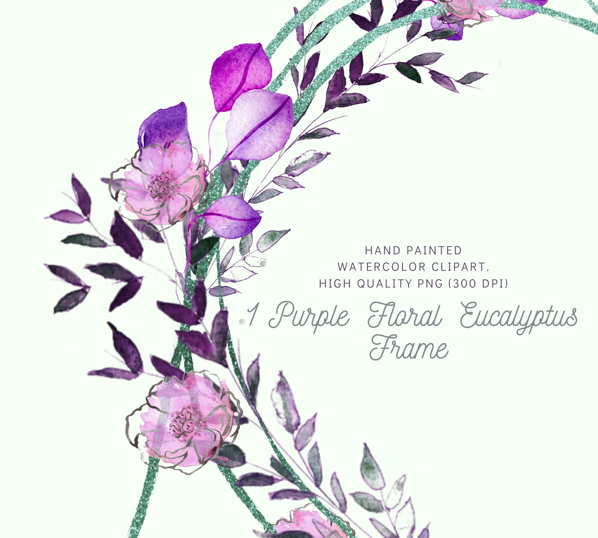 1 Purple Floral and Eucalyptus Frame Hand Pinted Watercolor - Etsy ...