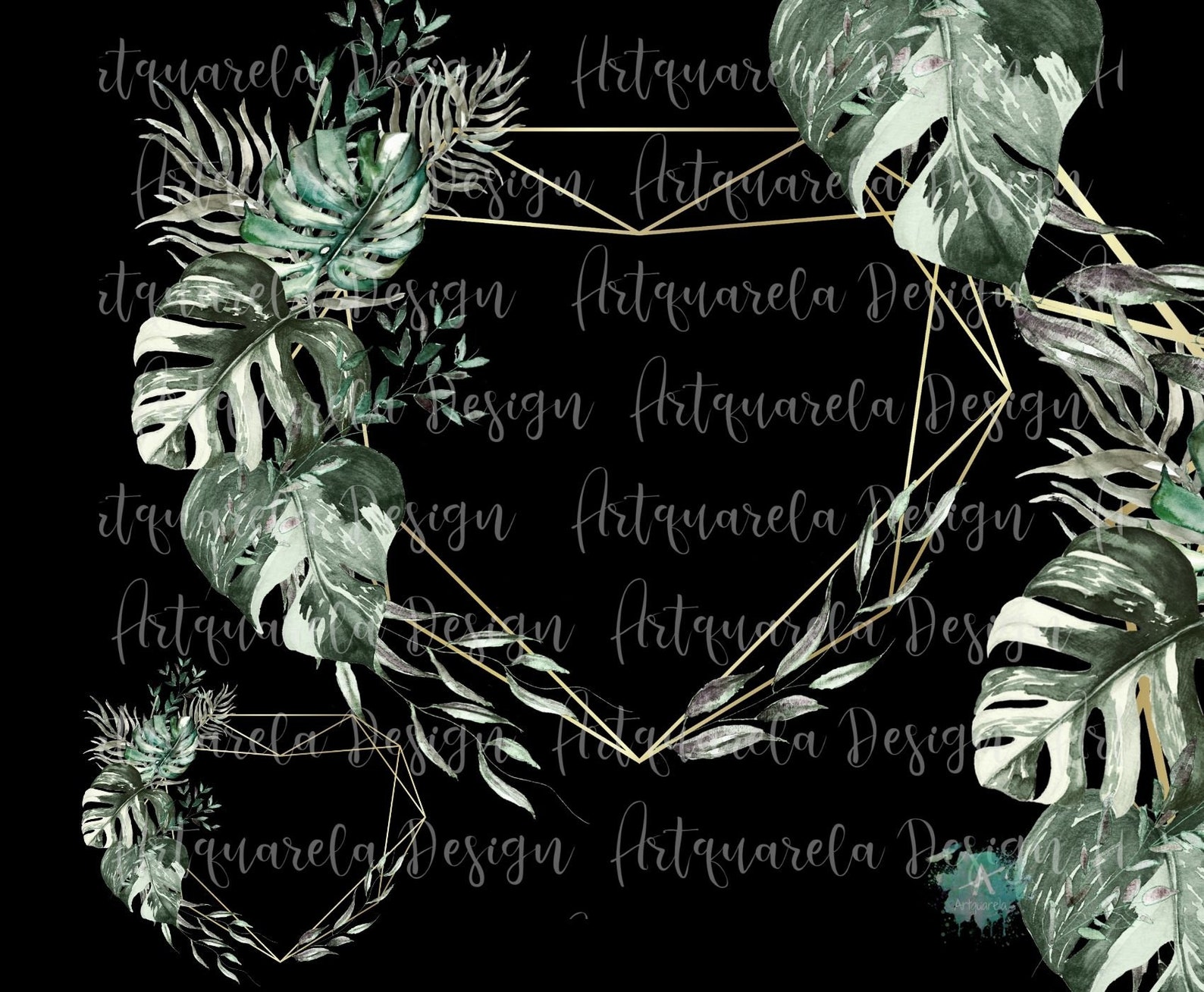 7 Watercolor Tropical Frames Clipart gold Frames With - Etsy