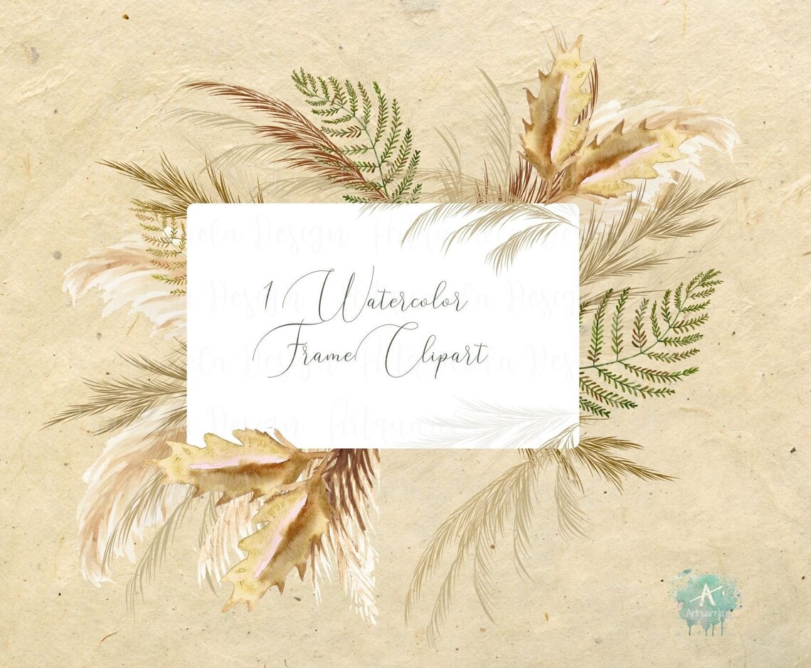 Pampa grass frame clip art Aquarelle feuilles neutres | Etsy