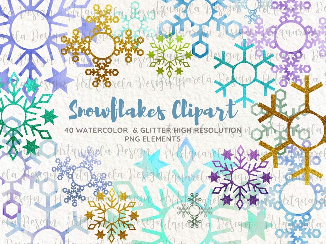 Snowflakes Clipart Set,watercolor & Glitter Snowflakes Silhouette Png ...