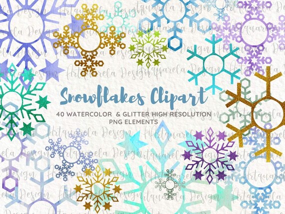 Snowflakes Clipart Setwatercolor & Glitter Snowflakes | Etsy