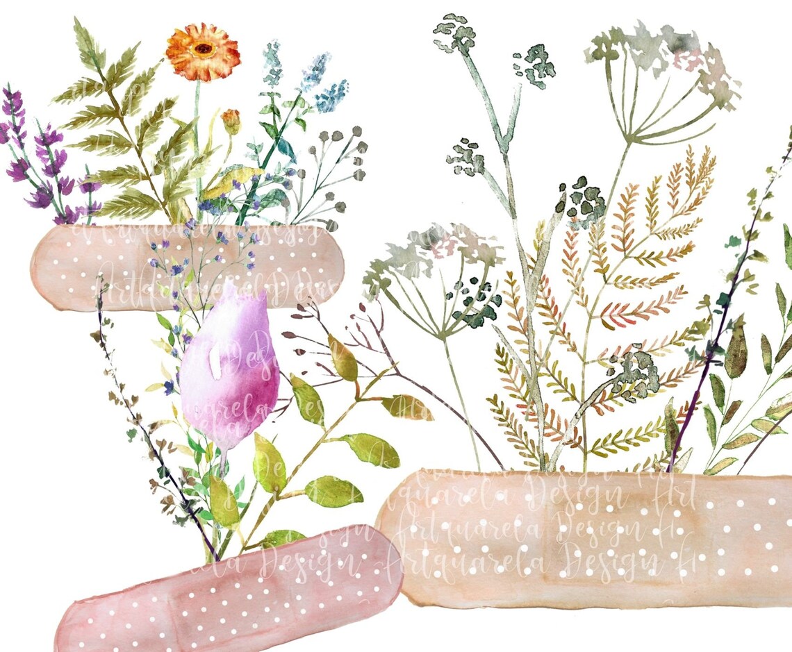Bandage Clipartwatercolor Band Aid With Flowerscare - Etsy
