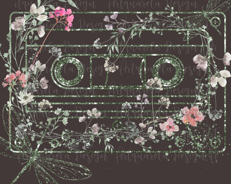 Cassette Tape Clipart Watercolor & Glitter PNG 80's Music - Etsy