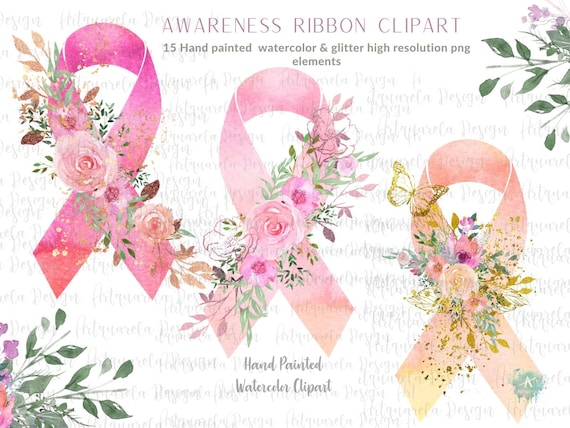 Watercolor Awareness Ribbon Clipart Graphics Setbreast Cancer - Etsy