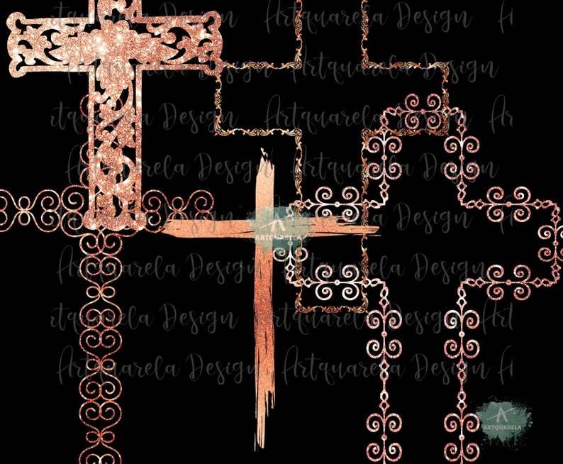 11 Rose Gold Crosses Clipart-pink Glitter Cross Png Metallic - Etsy