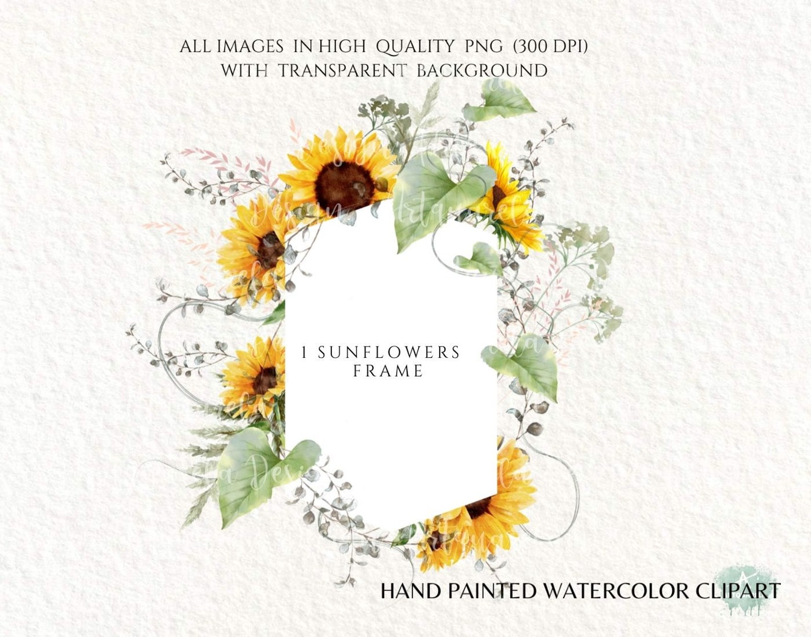 Sunflower Frame Clipart PNG Watercolor Floral Border Flowers - Etsy