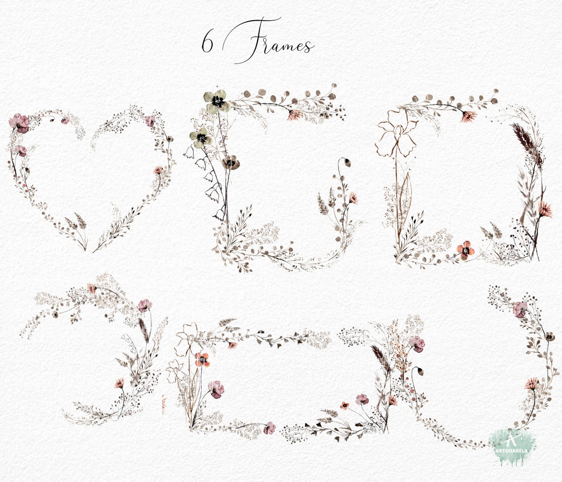 Watercolor Botanical Clipart Collection Pngframes Boho - Etsy