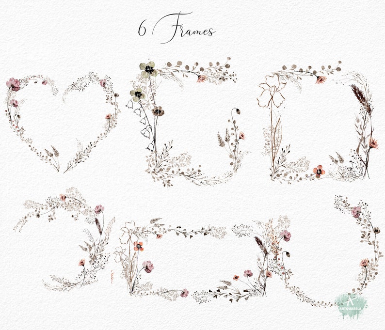 Watercolor Botanical Clipart Collection Pngframes Boho - Etsy