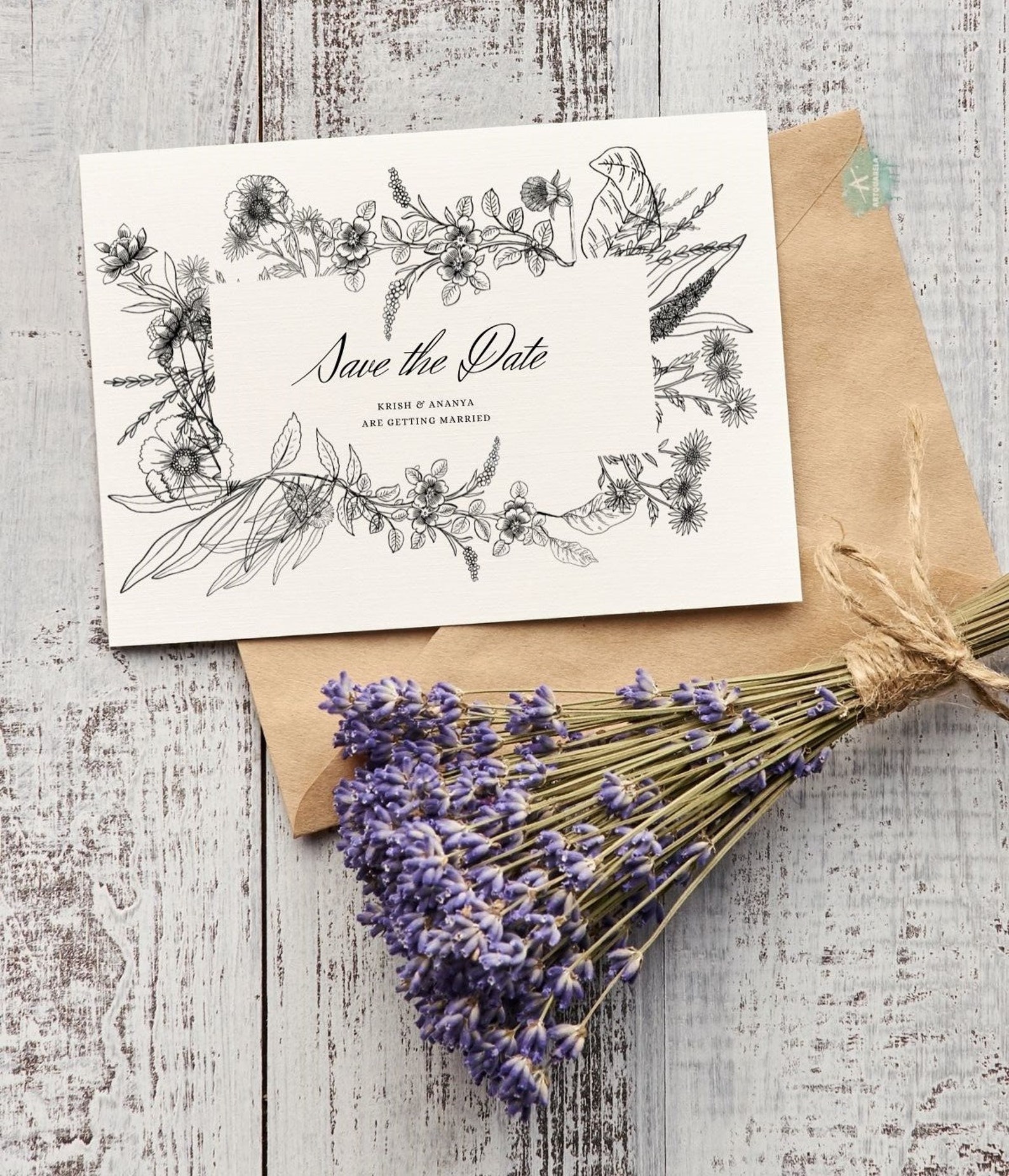 Hand Drawn Botanical Frame Clipart-wild Flowers Frame Invite | Etsy