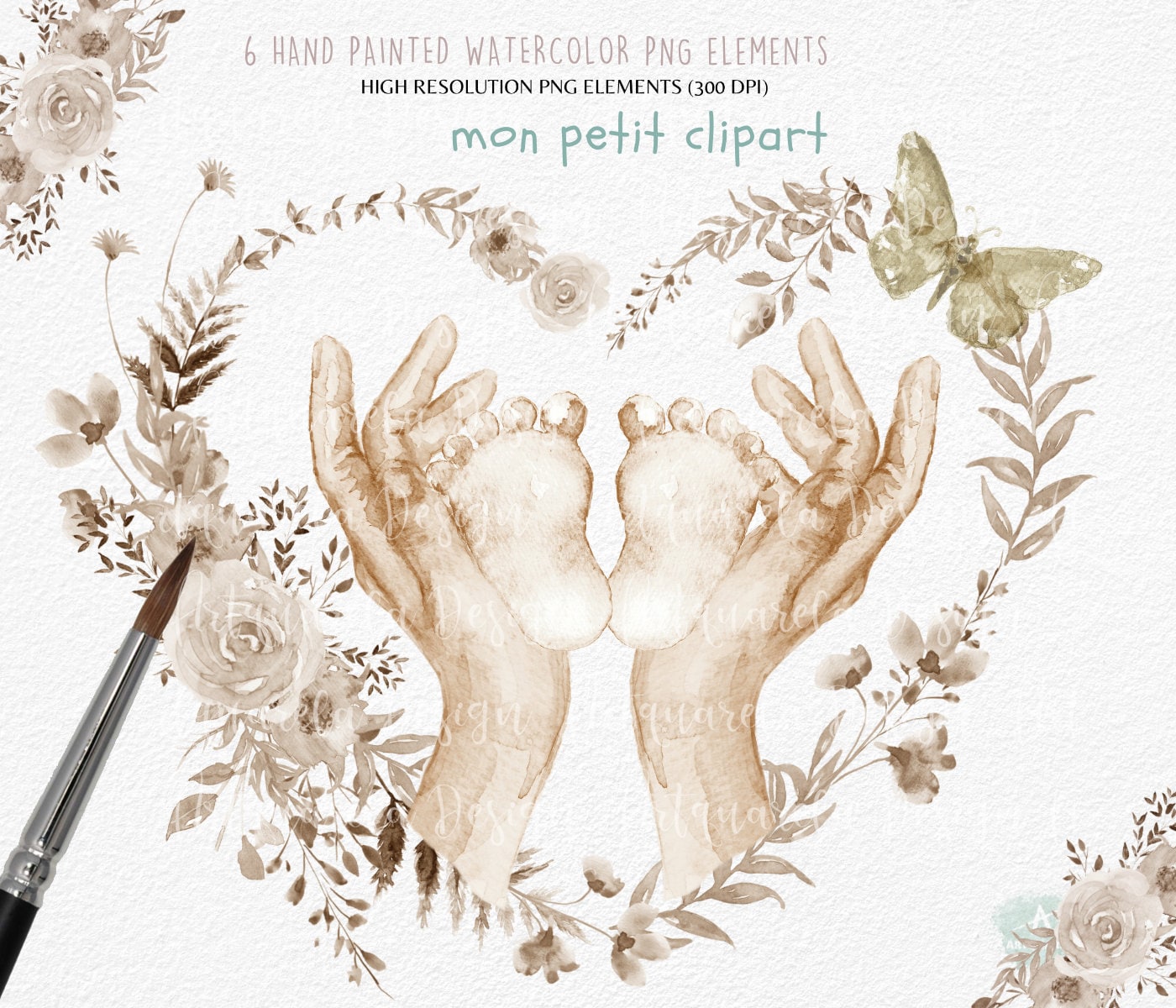 Watercolor Hands With Baby Feet Clipart Newborn Feet Png - Etsy UK