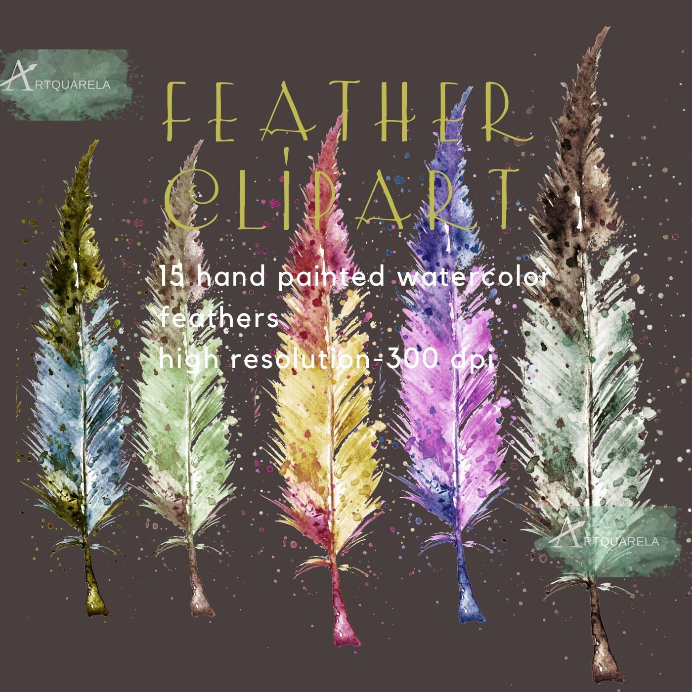 Feather Watercolor Clipart,feather Set,digital Feathers, Free ...