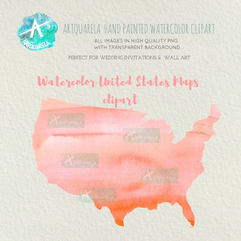 USA Map Watercolor Clipart United States Maps Png. Colorful | Etsy