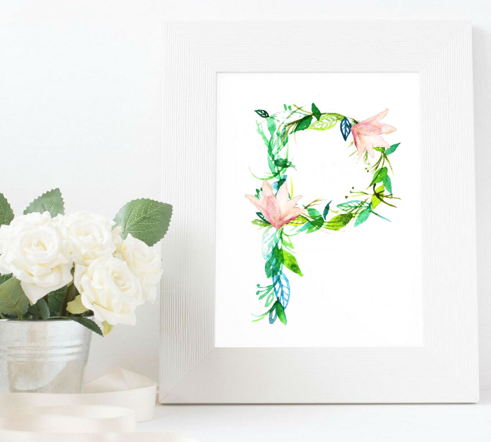 Watercolor Botanical Alphabet Clipart Greenery Initials - Etsy