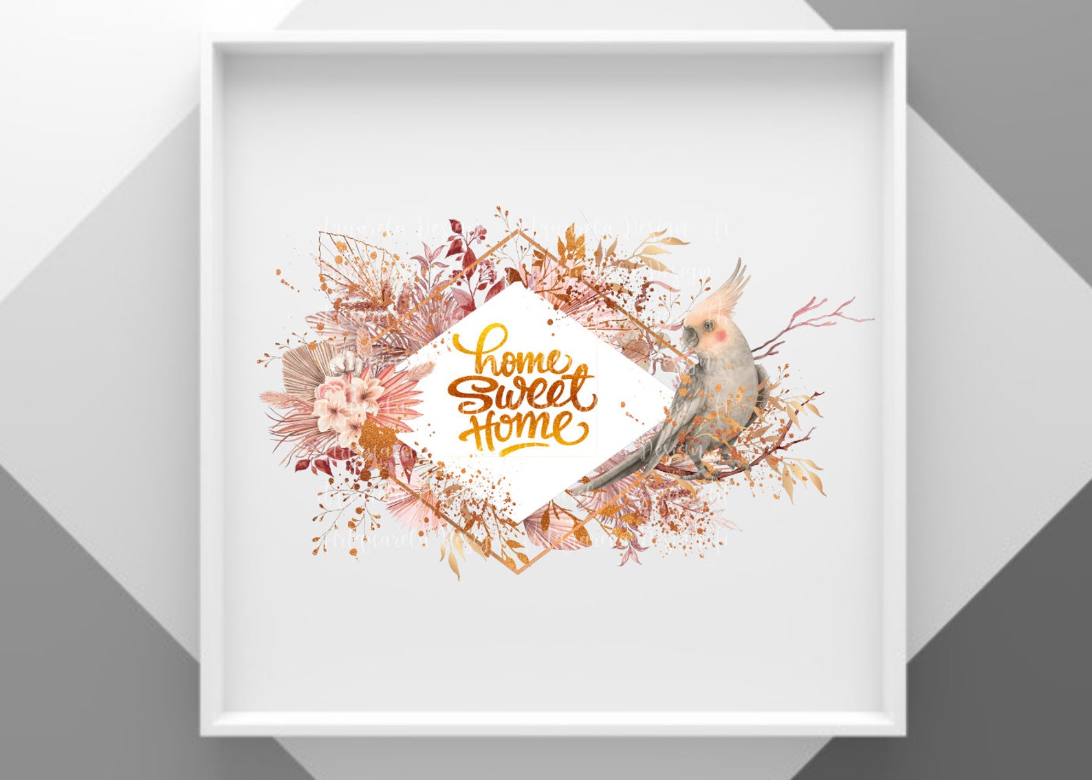 Cardinal Bird Floral Frame Clipart Rose Gold and Watercolor - Etsy
