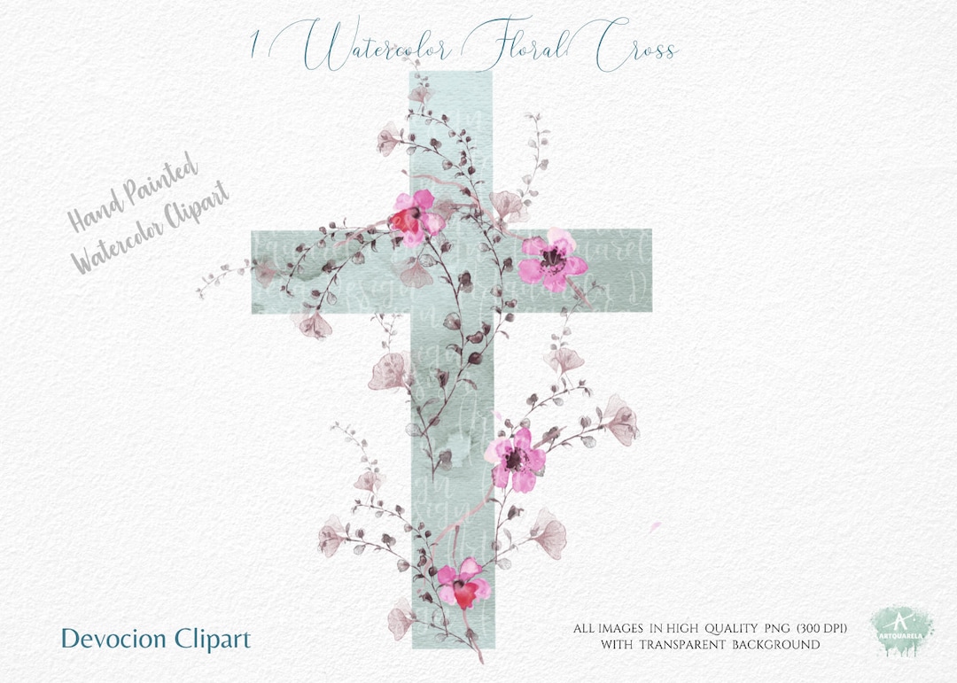 Cross Clipart -green Blue Cross With Flowers Png -floral Cross-first ...