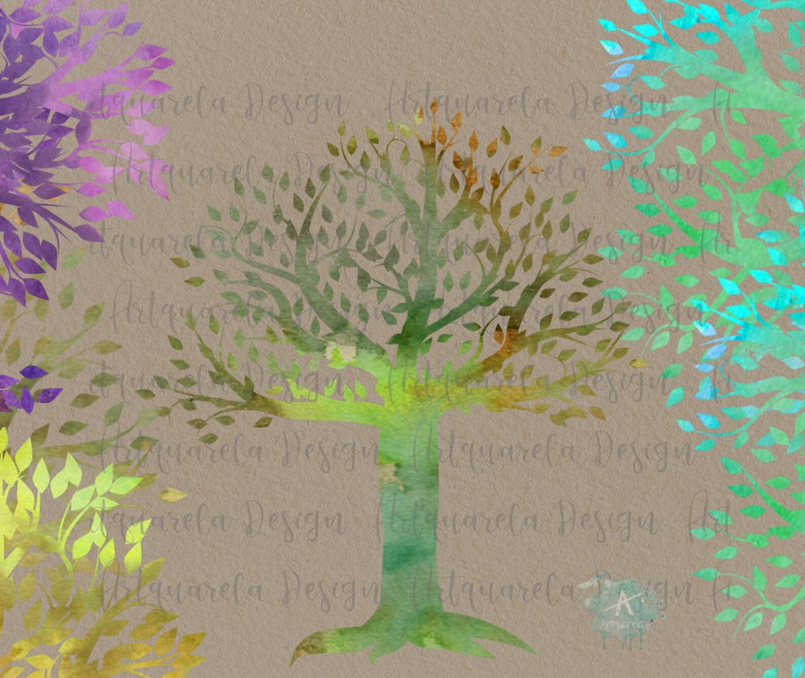 Four Seasons Watercolor Trees Clip Art Spring Summer Winter | Etsy