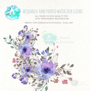 Watercolor Floral Arrengements,blue,purple and Turquoise Flowers ...