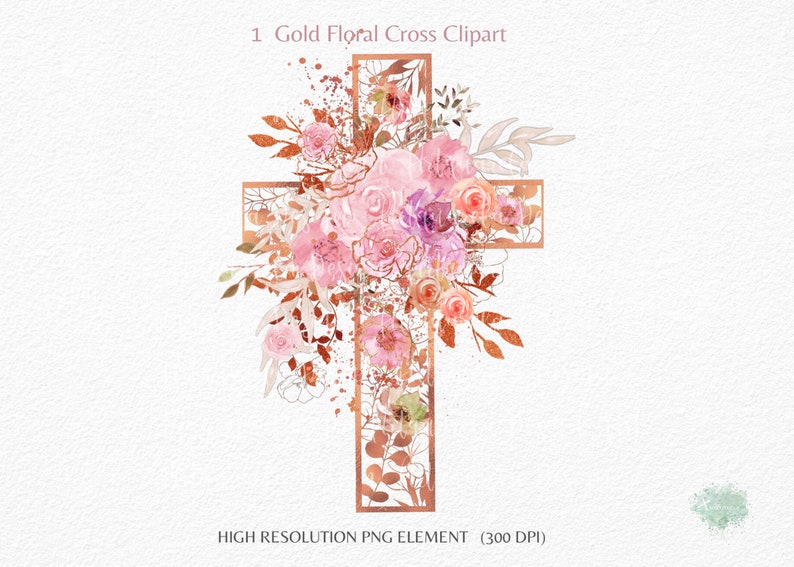 Watercolor & Rose Gold Floral Cross Clipartholy Spirit - Etsy