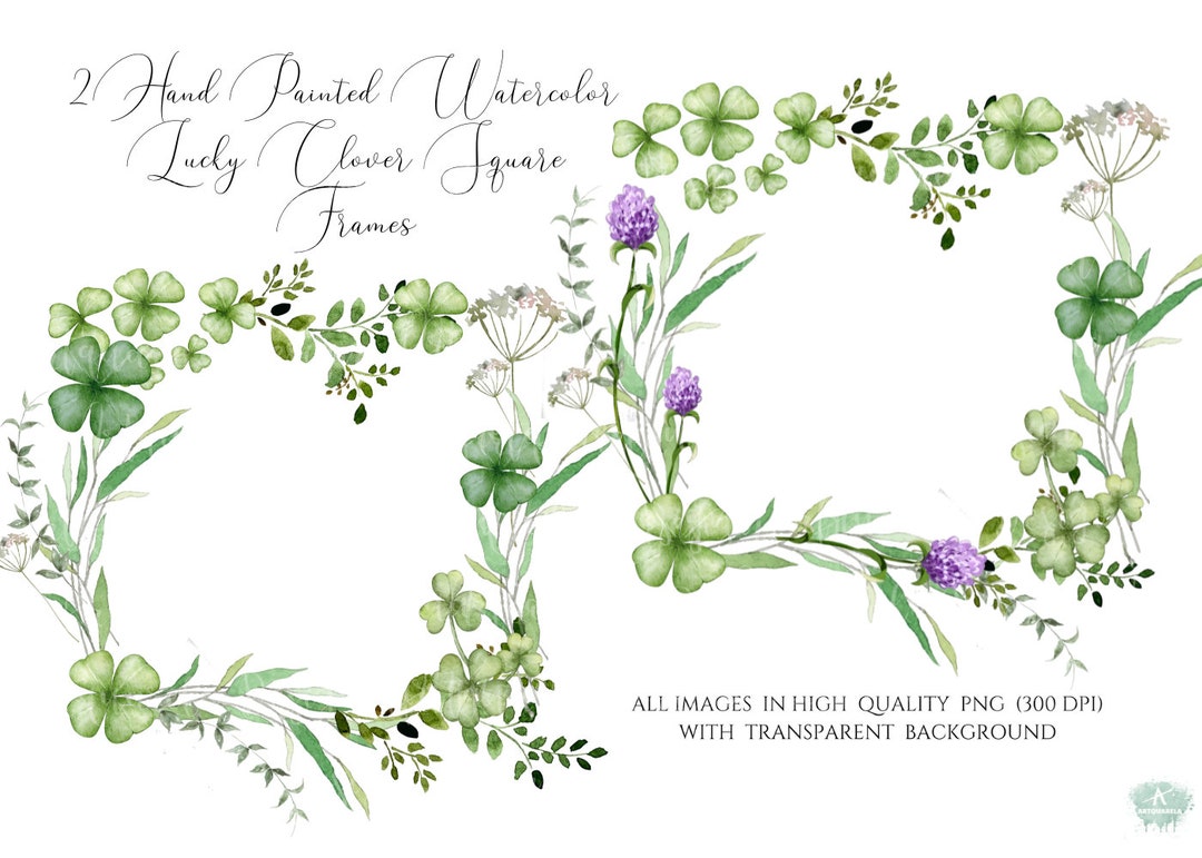 Watercolor Clover Square Frames Clip Art: St Patricks Day PNG ...