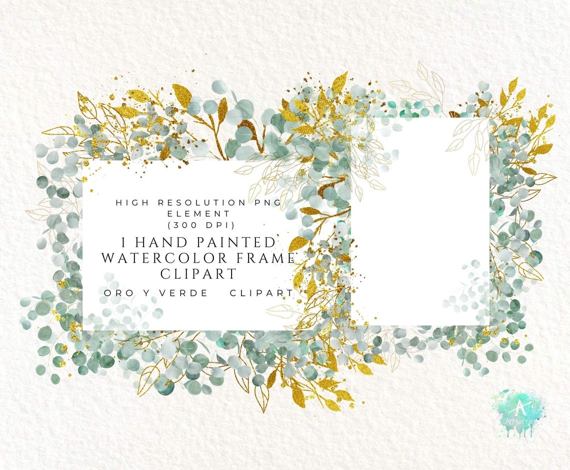 Eucalyptus Frame Clipart Watercolor & Gold Eucalyptus Border - Etsy