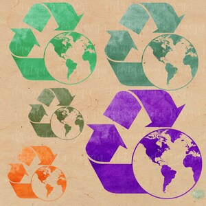 15 Recycle Symbols Clip Art - Watercolor Recycle Colorful Icon -earth ...